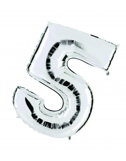 Globo Metalico De Numero Cinco Gigante 80Cm Plateado