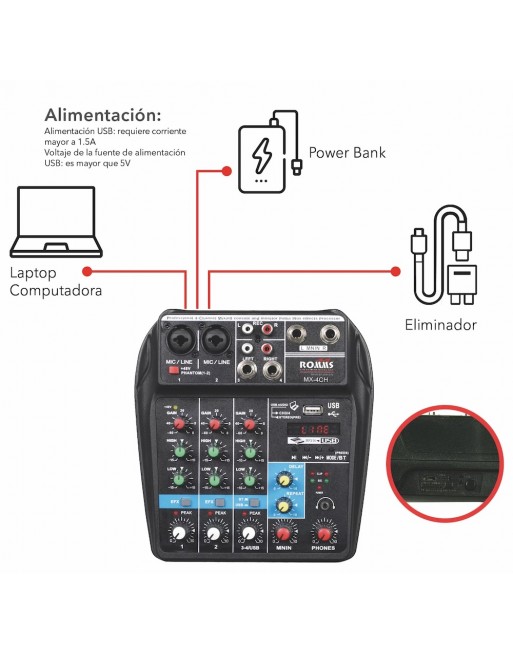 Mezcladora estereo pasiva 4 canales con efectos