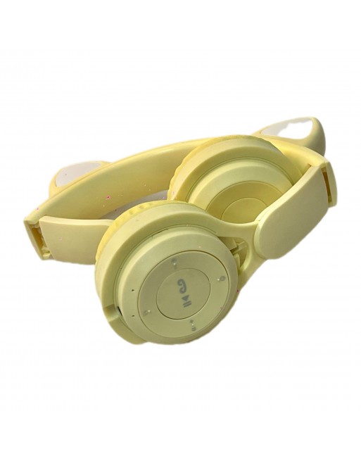Audifonos Amarillos Bluetooth Wireless Orejas Gato RGB DM-MZ-08
