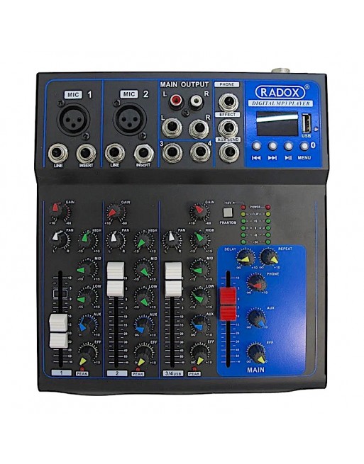 Mezcladora de audio 4 Canales reproductor USB MP3 Bluetooth